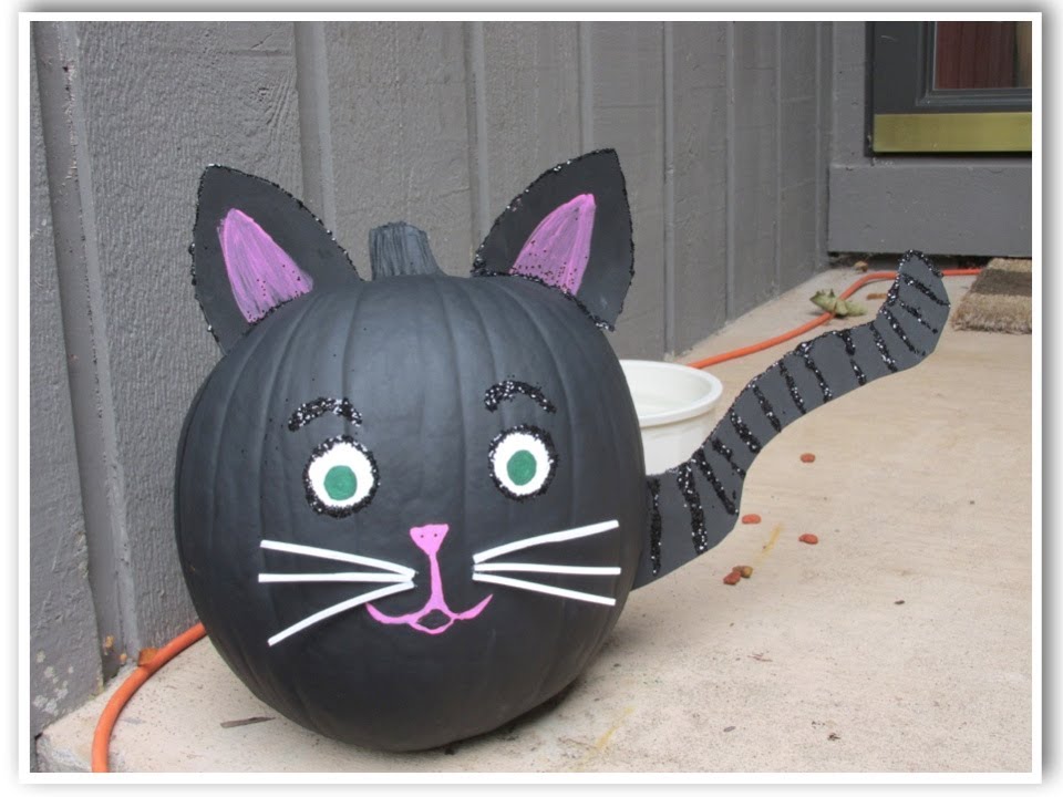 Black Cat Pumpkin Painted for Halloween - Craft Klatch